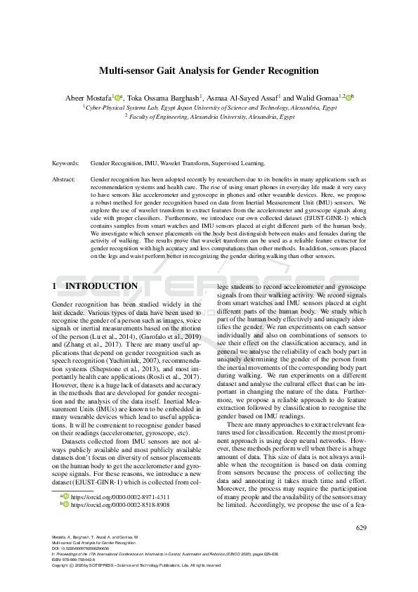 Pdf Multi Sensor Gait Analysis For Gender Recognition