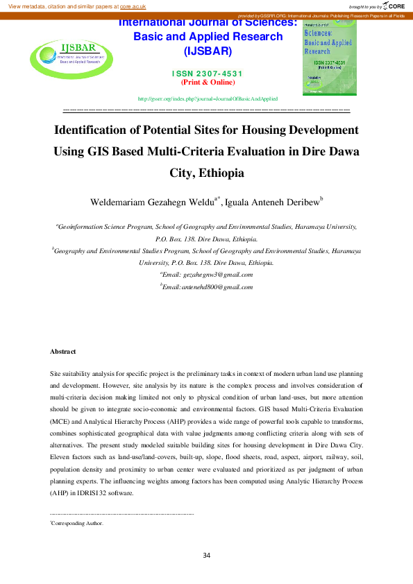 Pdf Identification Of Potential Sites For Housing Development Using Gis Based Multi Criteria