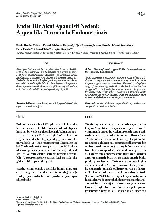 Pdf A Rare Cause Of Acute Appendicitis Endometriosis On The Appendix Vermiformis Ahmed Taha