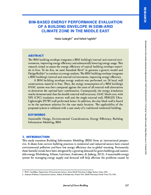 (PDF) BIM-based Energy Performance Evaluation of a Building Envelope in Semi-arid Climate Zone ...