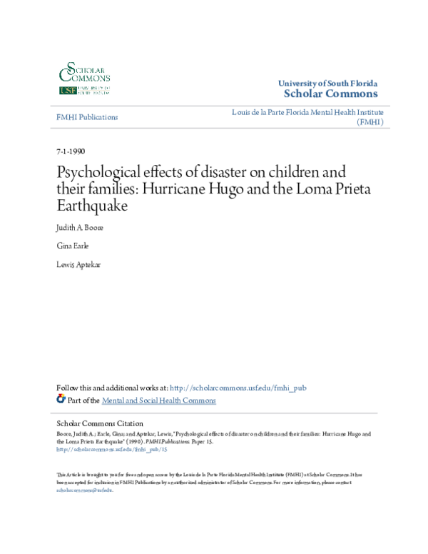 (PDF) Psychological effects of disaster on children and their families ...