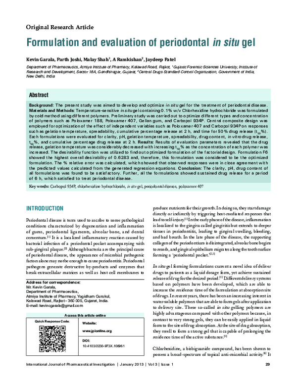 Pdf Formulation And Evaluation Of Periodontal In Situ Gel