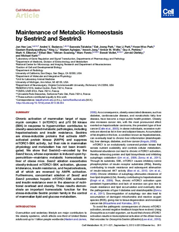 (PDF) Maintenance of Metabolic Homeostasis by Sestrin2 and Sestrin3