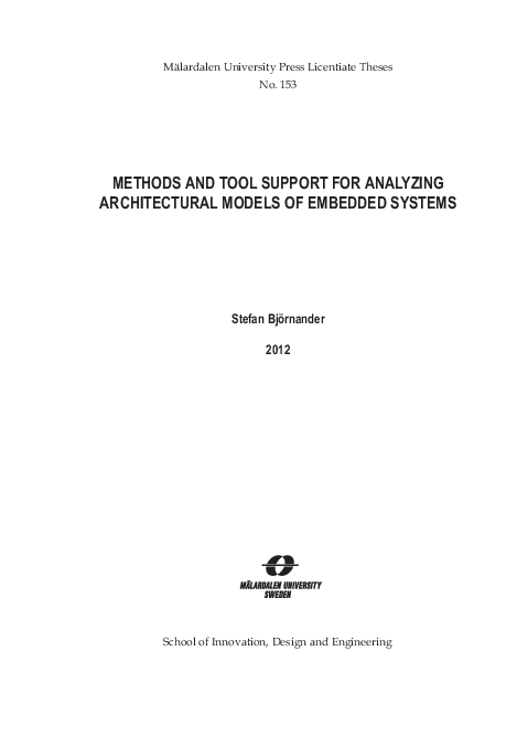Pdf Methods And Tool Support For Analyzing Architectural Models Of Embedded Systems