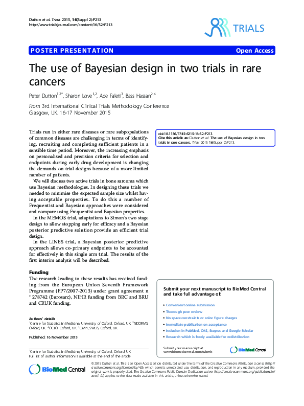 (PDF) The use of Bayesian design in two trials in rare cancers