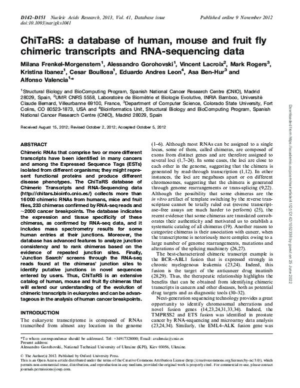 (PDF) ChiTaRS: a database of human, mouse and fruit fly chimeric ...