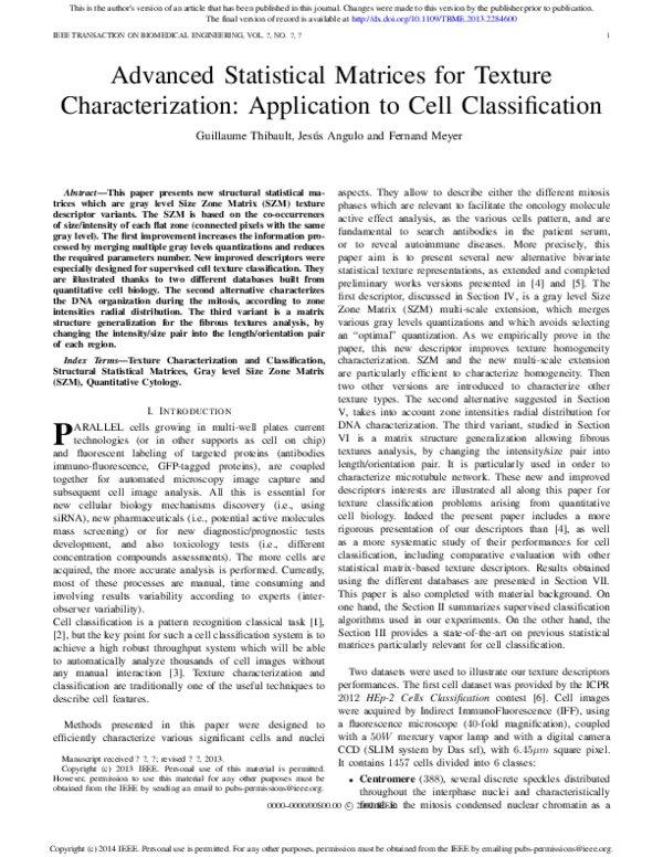 Pdf Advanced Statistical Matrices For Texture Characterization