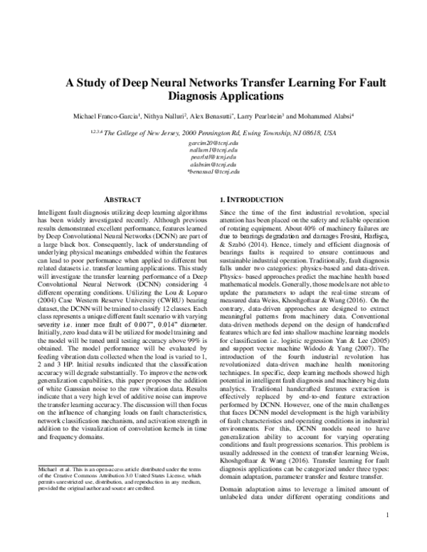 (PDF) A Study of Deep Neural Networks Transfer Learning For Fault Diagnosis Applications