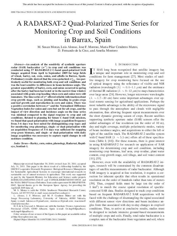 (PDF) A RADARSAT-2 Quad-Polarized Time Series for Monitoring Crop and Soil Conditions in Barrax ...