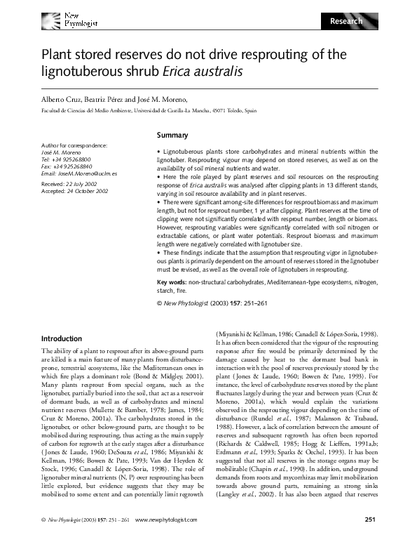 (PDF) Plant stored reserves do not drive resprouting of the ...