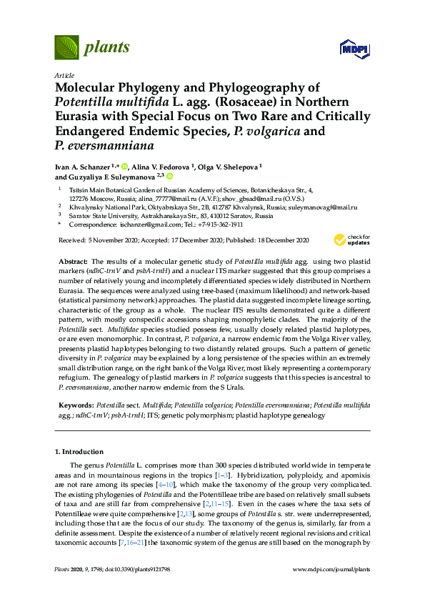 (PDF) Molecular Phylogeny and Phylogeography of Potentilla multifida L ...