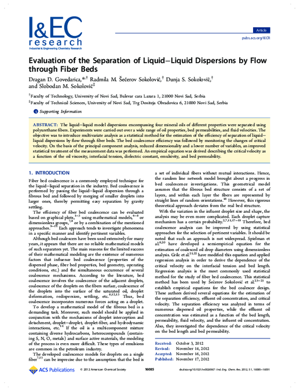 (PDF) Evaluation of the Separation of Liquid–Liquid Dispersions by Flow through Fiber Beds