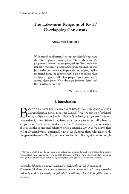 (PDF) The Lukewarm Religions of Rawls ’ Overlapping Consensus