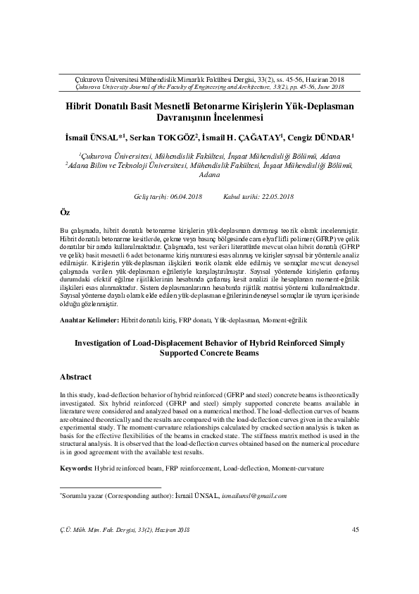 (PDF) Hibrit Donatılı Basit Mesnetli Betonarme Kirişlerin Yük-Deplasman ...