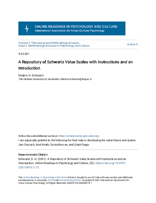 (PDF) A Repository of Schwartz Value Scales with Instructions and an ...