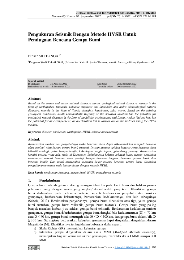 (PDF) Pengukuran Seismik Dengan Metode HVSR Untuk Pendugaan Bencana Gempa Bumi