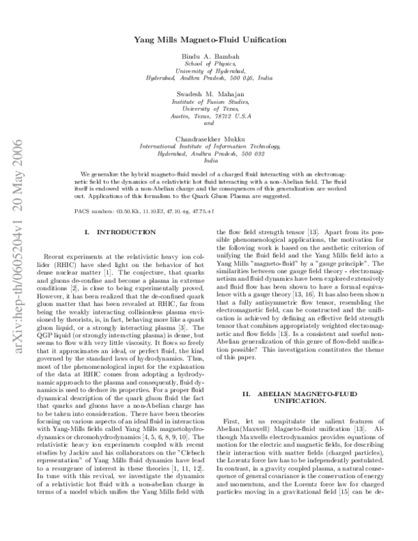 (PDF) Yang-Mills Magnetofluid Unification | Swadesh Mahajan - Academia.edu