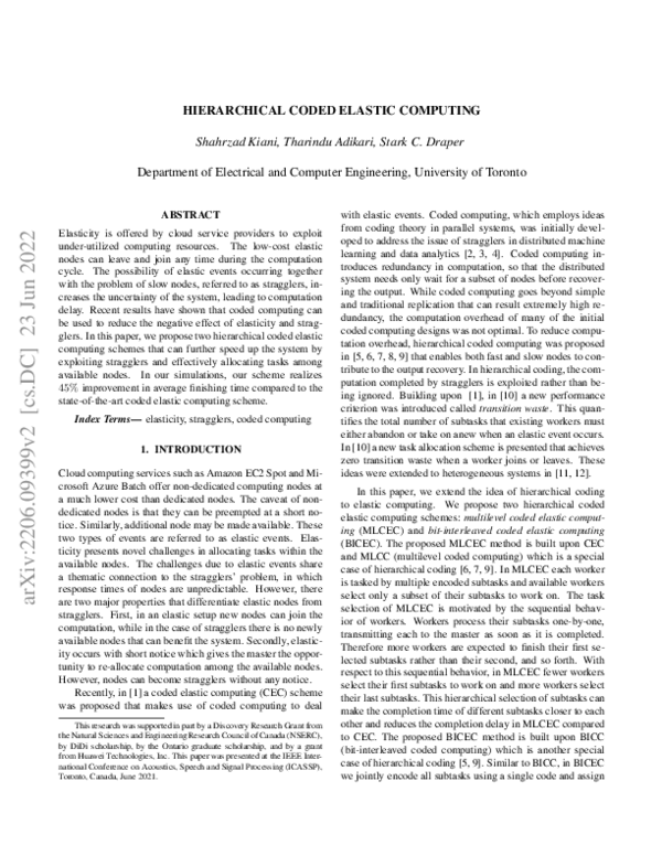 (PDF) Hierarchical Coded Elastic Computing
