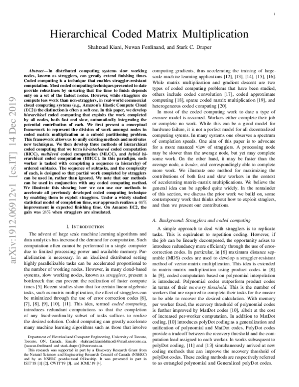(PDF) Hierarchical Coded Matrix Multiplication