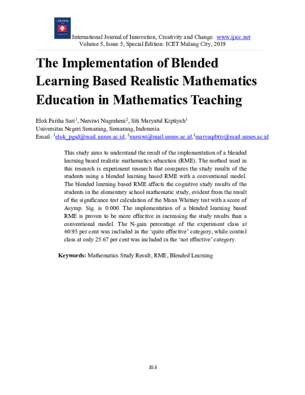(PDF) The Implementation of Blended Learning Based Realistic Mathematics Education in ...