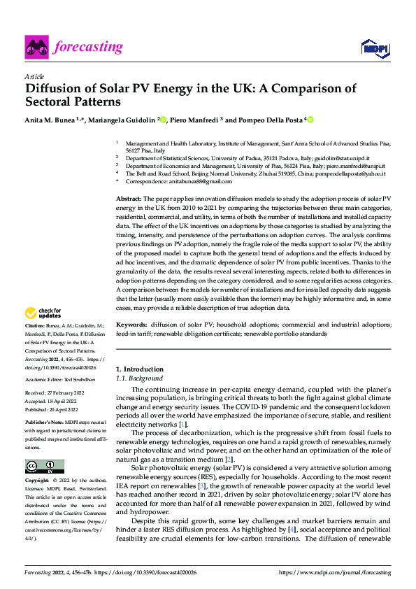 (PDF) Diffusion of Solar PV Energy in the UK: A Comparison of Sectoral ...