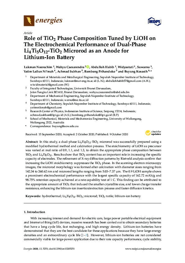 (PDF) Role of TiO2 Phase Composition Tuned by LiOH on The Electrochemical Performance of Dual ...