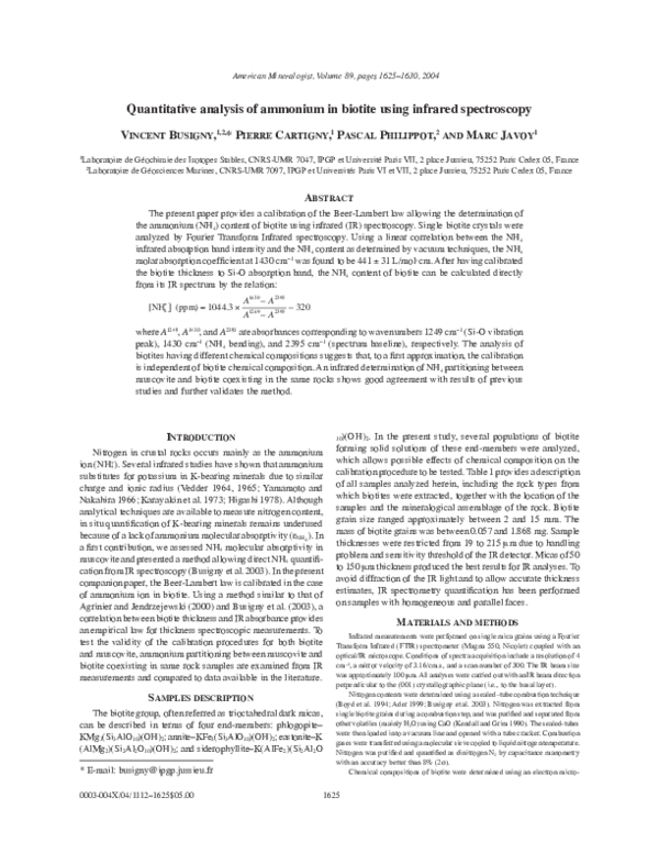 (PDF) Quantitative analysis of ammonium in biotite using infrared spectroscopy