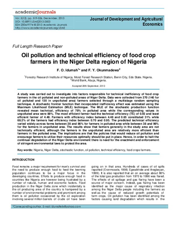 (PDF) Oil pollution and technical efficiency of food crop farmers in ...