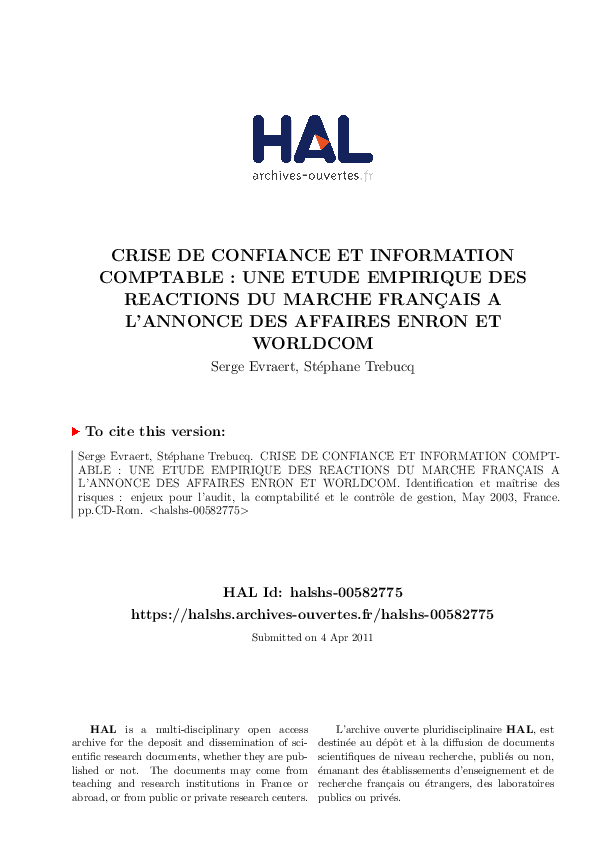 (PDF) Crise De Confiance et Information Comptable : Une Etude Empirique ...