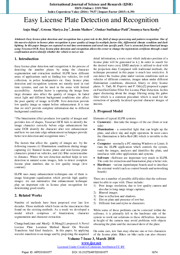 Pdf Easy License Plate Detection And Recognition