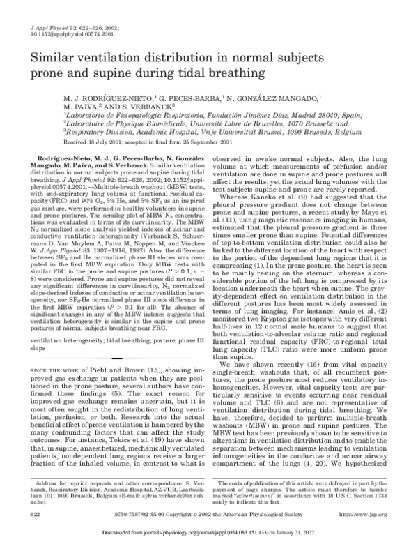 (PDF) Similar ventilation distribution in normal subjects prone and supine during tidal breathing