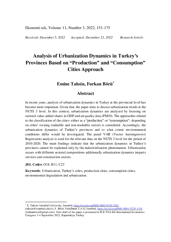 (PDF) Analysis of Urbanization Dynamics in Turkey's Provinces Based on ...