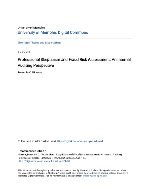 (PDF) Professional Skepticism and Fraud Risk Assessment: An Internal ...