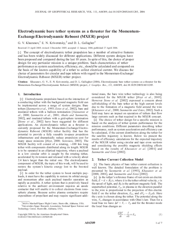 (PDF) Electrodynamic bare tether systems as a thruster for the Momentum ...