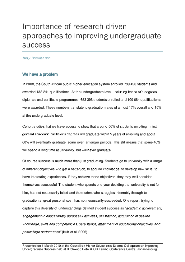 (PDF) Importance of research driven approaches to improving ...