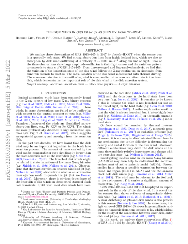 (PDF) The disk wind in GRS 1915+105 as seen by Insight-HXMT