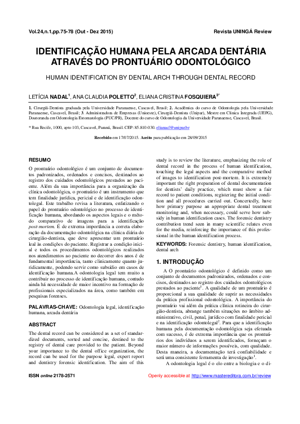 (PDF) Identificação Humana Pela Arcada Dentária Através Do Prontuário ...