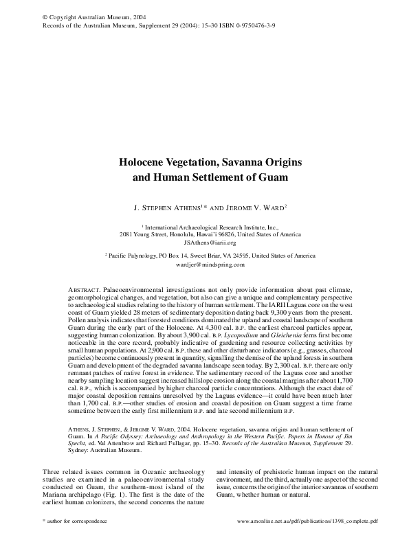 (PDF) Holocene vegetation, savanna origins and human settlement of Guam ...