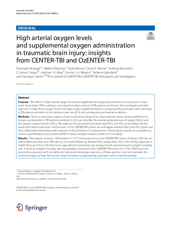 (PDF) High arterial oxygen levels and supplemental oxygen ...