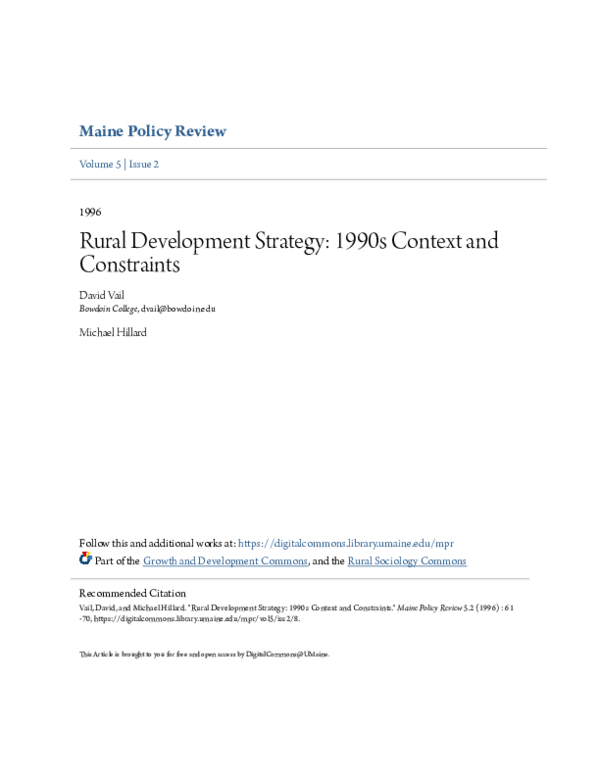 (PDF) Rural Development Strategy: 1990s Context and Constraints