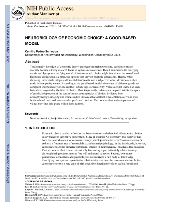 (PDF) Neurobiology of Economic Choice: A Good-Based Model