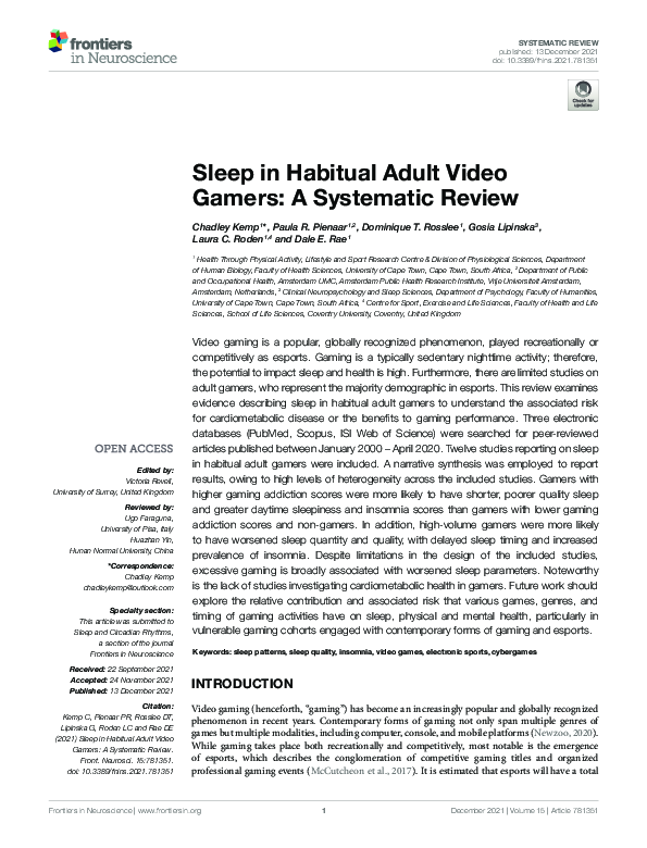 (PDF) Sleep in Habitual Adult Video Gamers: A Systematic Review | Laura ...