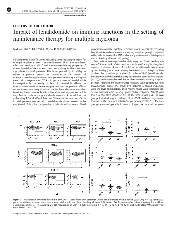 (PDF) Impact of lenalidomide on immune functions in the setting of ...