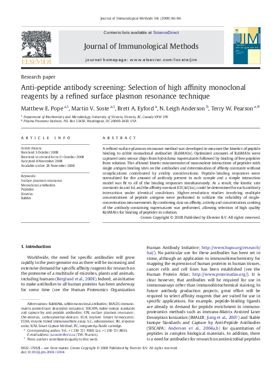 (PDF) Anti-peptide antibody screening: Selection of high affinity ...