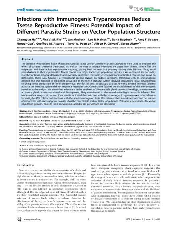 (PDF) Infections with Immunogenic Trypanosomes Reduce Tsetse ...