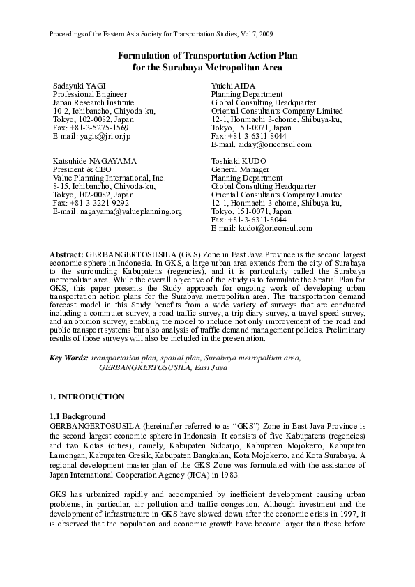 (PDF) Formulation of Transportation Action Plan for the Surabaya Metropolitan Area