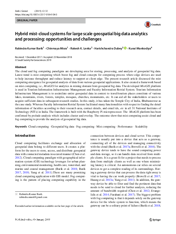 (PDF) Hybrid mist-cloud systems for large scale geospatial big data analytics and processing ...