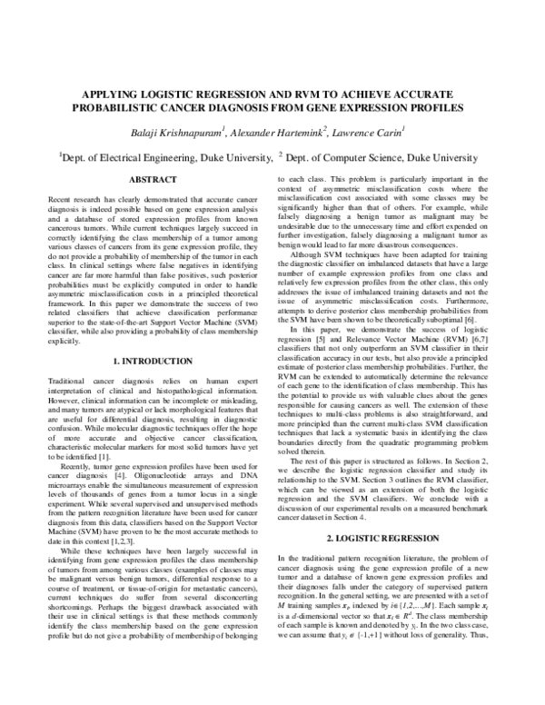 (PDF) Applying logistic regression and RVM to achieve accurate probabilistic cancer diagnosis ...