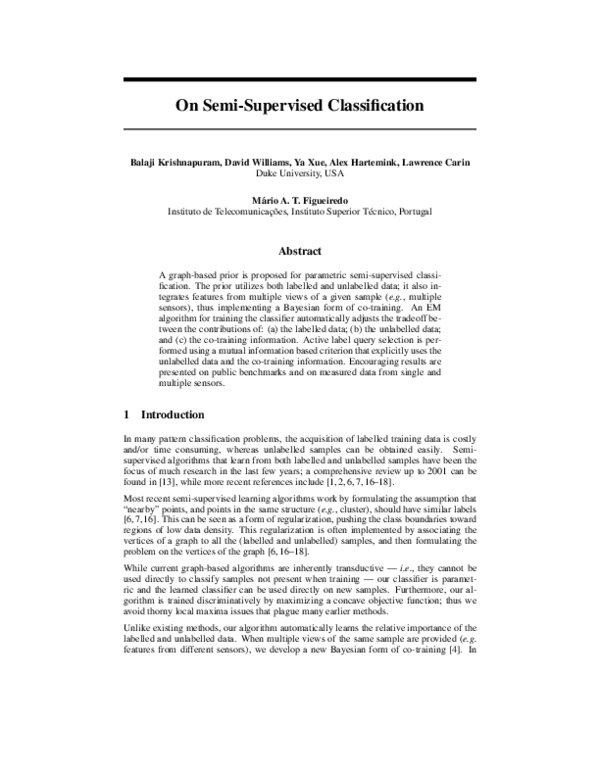 (PDF) Semi-Supervised Classification | Balaji Krishnapuram - Academia.edu