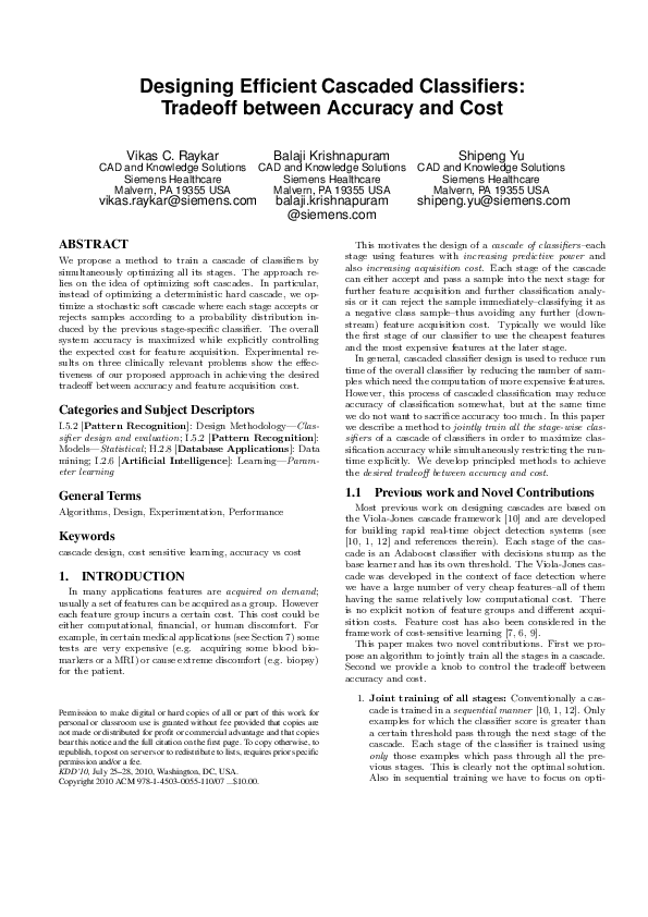 (PDF) Designing efficient cascaded classifiers